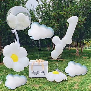 Cloud Balloons, 8 Pcs 30 Inch Mylar Foil Helium Large Cloud Balloons For Birthday Party Baby Shower Wedding Bridal Shower Blue White Themed Party Decorations Supplies