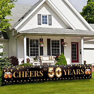 Cheers to 50 Years Yard Sign Banner, Happy 50th Birthday Decorations for Men Women, 50th Anniversary, Reunion Decorations, Black Gold 50 Years Celebration Party Decor for Outdoor Indoor, Vicycaty