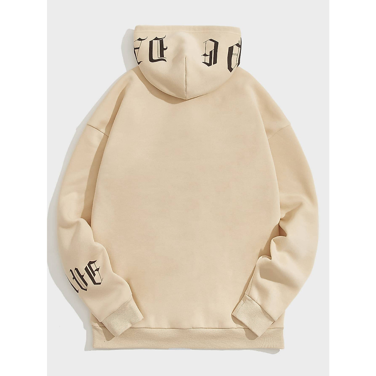 WDIRARA Men's Letter Floral Print Drawstring Long Sleeve Hoodie Casual Sweatshirt Beige M