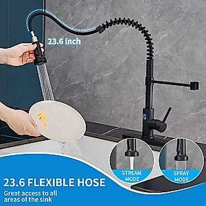 Black Touchless Kitchen Faucet with Pull Down Sprayer, WOTOKOL LED Light Smart Hands-Free Single Handle Kitchen Sink Faucet Motion Sensor Stainless Steel