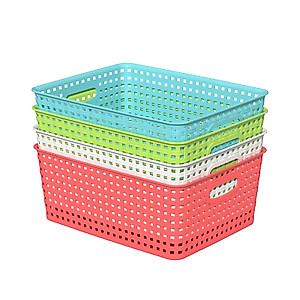 Ponpong Plastic Storage Baskets, plastic weave basket, 4 Packs