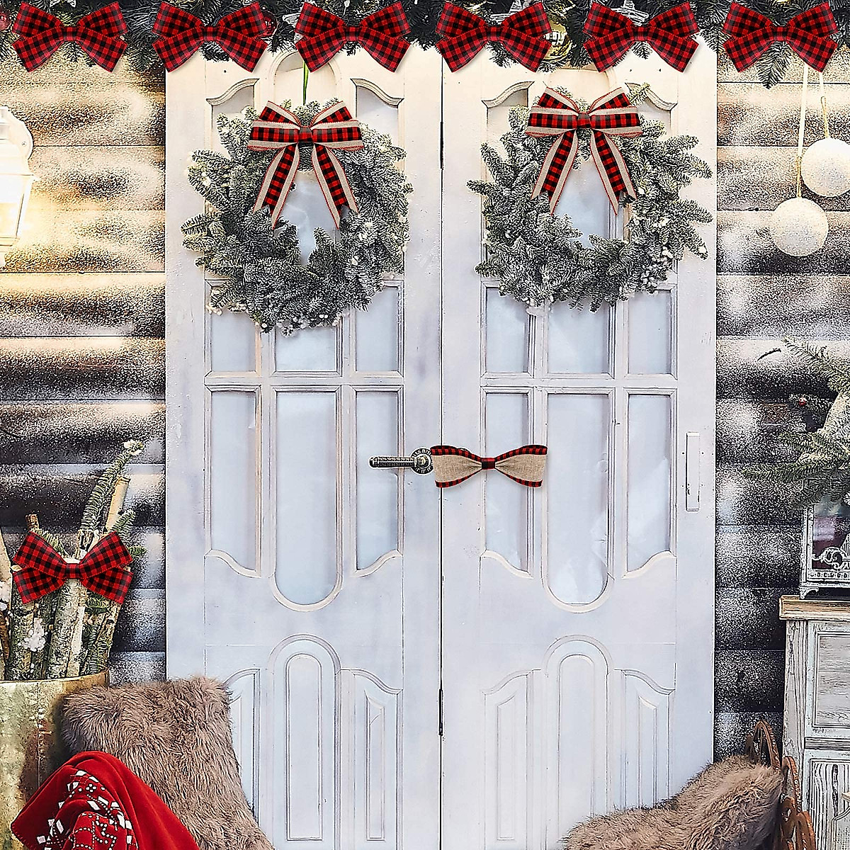 Jutom 3 Rolls Christmas Buffalo Plaid Ribbon Burlap Wired Edge Plaid Ribbons Christmas Wrapping Ribbon for Christmas Crafts DIY Bows Xmas Home Party Wrapping 2.53 Inch x 6 Yards(Red and Black)