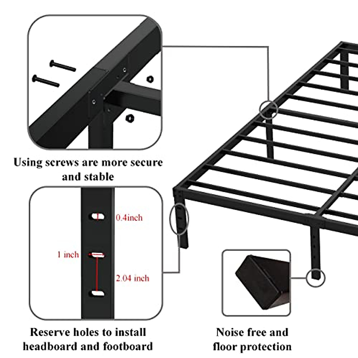 Upcanso 16 Inch King Bed Frame Heavy Duty Metal Platform King Size Bed Frames with 14 Inch Storage, Easy Assembly 3,500 lbs Steel Slats Support Mattress Foundation, Black