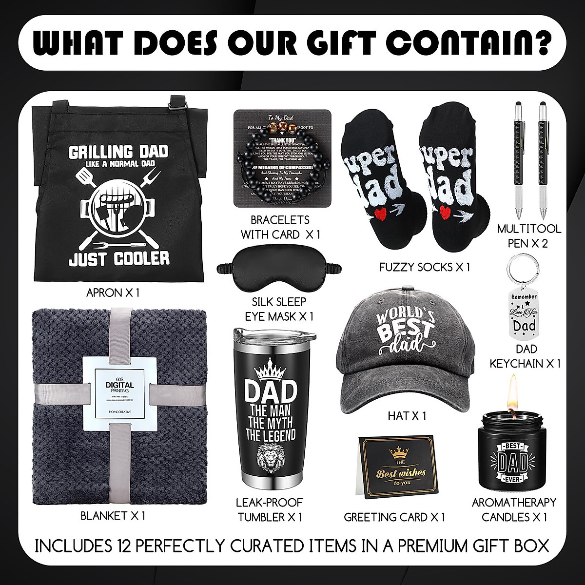 Breling Fathers Gift Gifts for Dad Best Dad Gifts Christmas Gifts For Dad Bulk Gifts Set for Dad Include Tumbler Blanket Etc. Total 14 Pcs Gifts for Dad