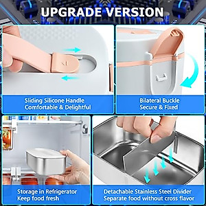 CTSZOOM Electric Lunch Box - 80W Heated Lunch Box 1.5L 4 in1 Portable Food Warmer with Detachable Dividers for Car/Truck/Office 12V/24V/110V, Leakproof Lunch Heater (Chambray)