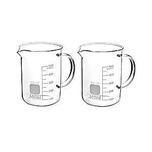 QWORK Beaker with Handle, 500ml Measuring Cup, Borosilicate Glass,Beaker Mug with Pouring Spout, 2 Pack