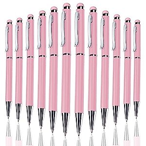 2023 New Ballpoint Pen with Stylus Tip, Soft Touch Click Metal Pen, Black Ink Ballpoint Pen, 1.0mm Medium Point, 12 Count (Pink)