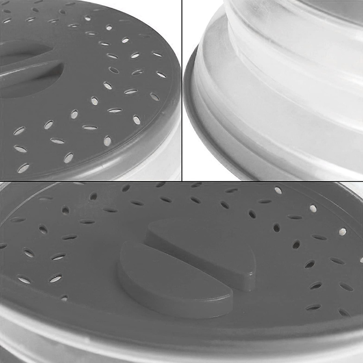 Microwave Splatter Cover for Food, Vented Collapsible Microwave Plate Cover with Easy Grip Handle，BPA-Free Silicone & Plastic, Gray, 10.5 inch
