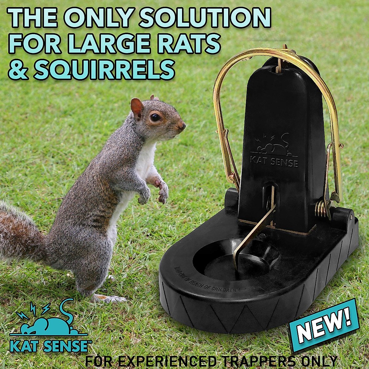 Kat Sense XXL Large Rat Traps, Not All Rodent Traps are Created Equal & This Heavy-Duty Spring Trap Will Prove It - Reusable Pest Control Trap for Rats, Squirrels, and Chipmunks 2 Pack