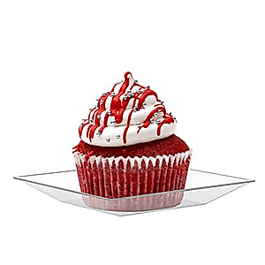 Mini Disposable Appetizer Plates - 100 Pack 2.95 In. x 2.95 in. Crystal Clear Plastic Dessert Plates - Elegant Design for Weddings, Birthdays, and Formal Parties - Stackable and Convenient - BPA Free