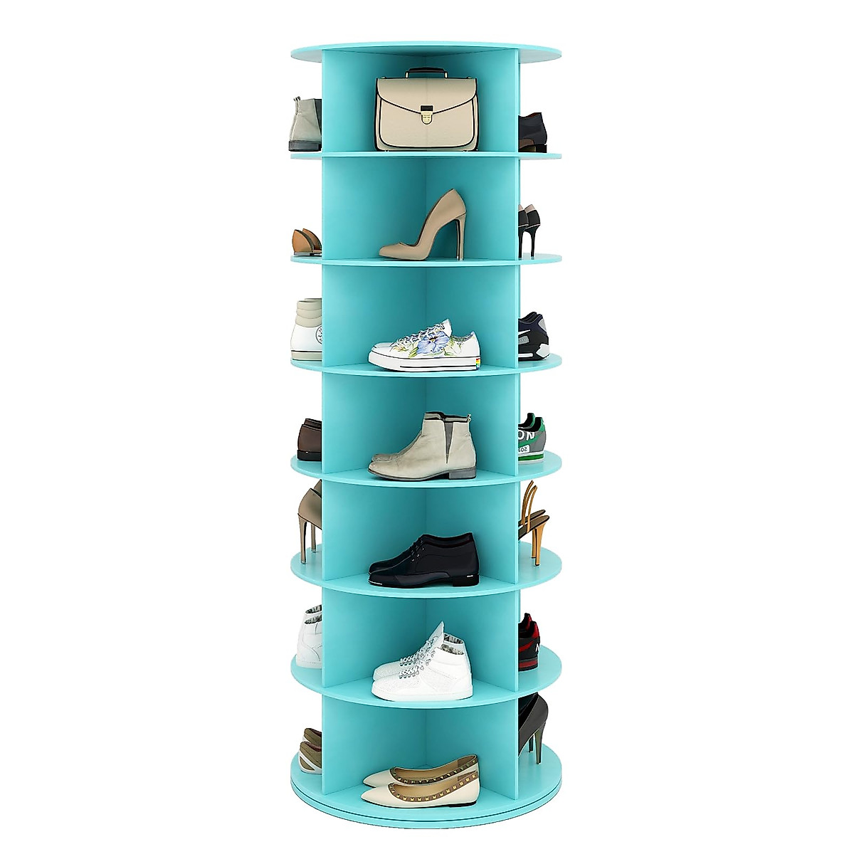 Toemics 7 Tier Rotating Shoe Rack Tower 28 Shelves, 360° Spinning Display Lazy Susan Organizer, Carousel for Shoes & Handbags, Easy Assembly, Includes 4 PCS Double-Layer Shoe Racks, Green