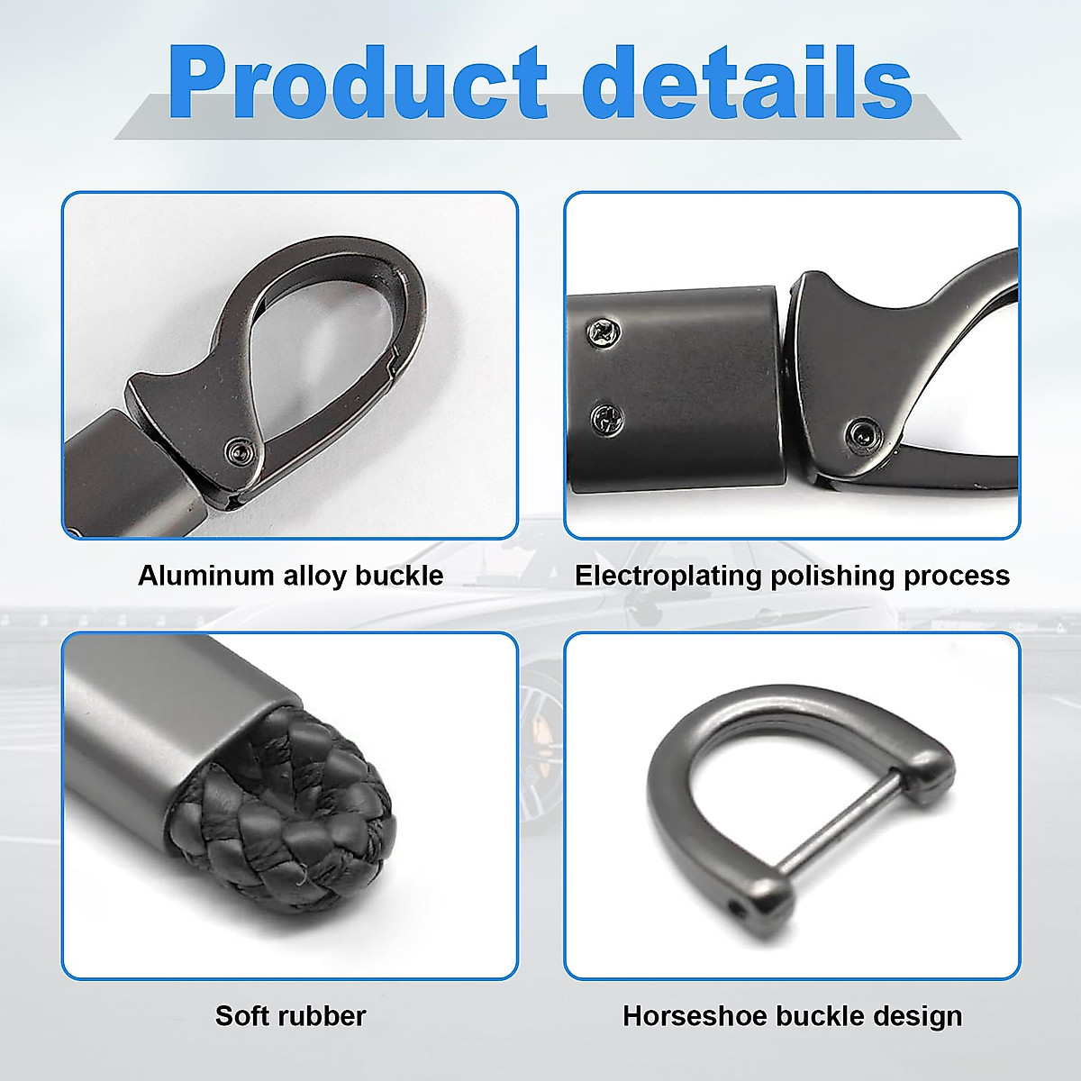 Augeny 2PCS Car Key Fob Keychains, 360 Degrees Rotatable Leather Keys Chain Holder with Anti-Lost D-Ring, Universal Sturdy Metal Key Chains with Screwdriver for Women and Men （Black）