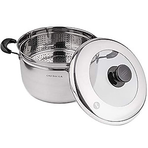 2 Tier Stainless Steel Steamer Pot Cookware Pot & Pan/Saucepan Cooking Set with Insert Basket, Great Steamer For Cooking Food, Tempered Glass Lid, Dishwasher Safe By Lake Tian (22cm/8.7in), 6qt