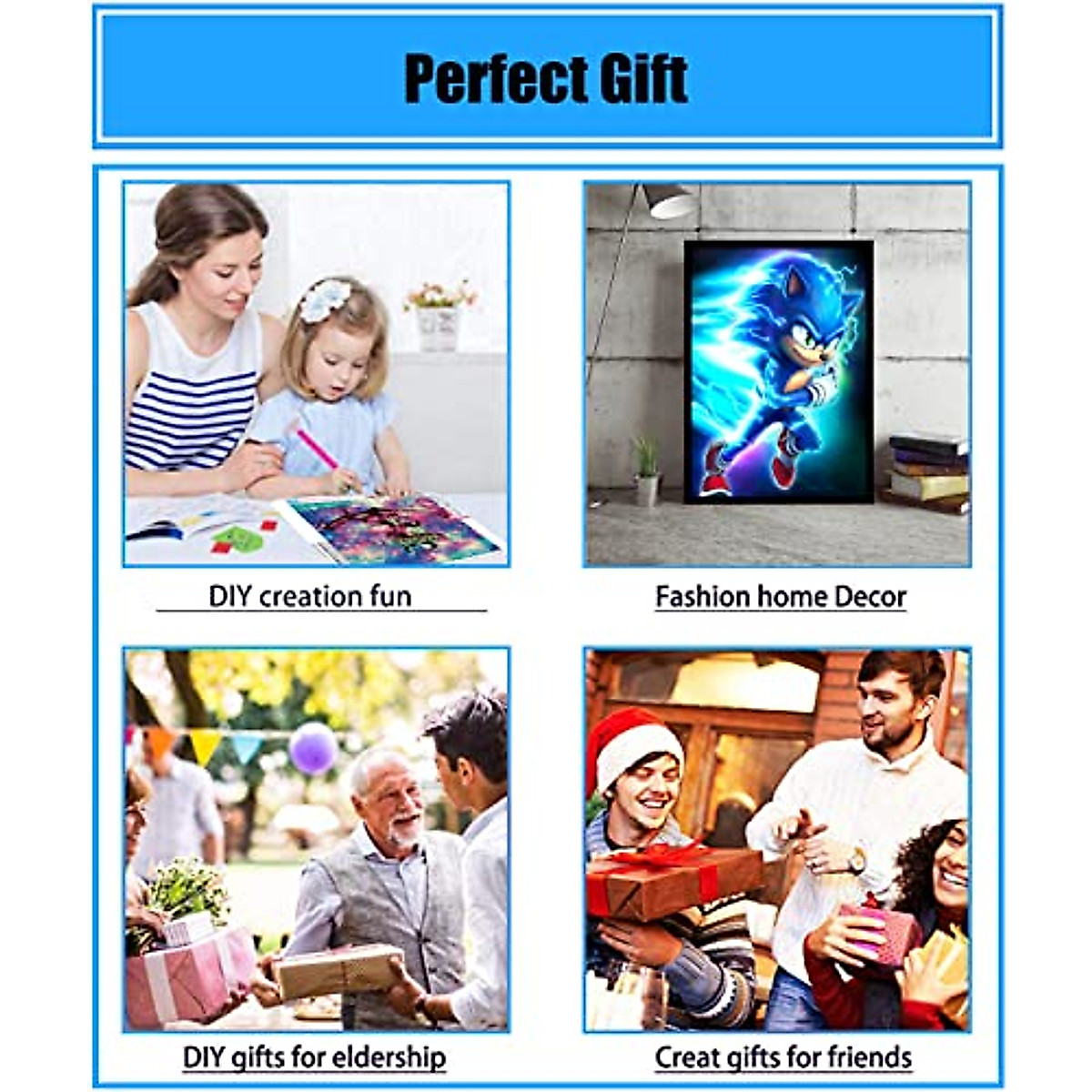 arcvoso 5D Diamond Painting Kits for Adults - Diamond Art Kits for Adults Kids Beginner,DIY Sonic Diamond Painting Full Drill Round Rhinestone for Home Wall Decor 11.8X15.7inch