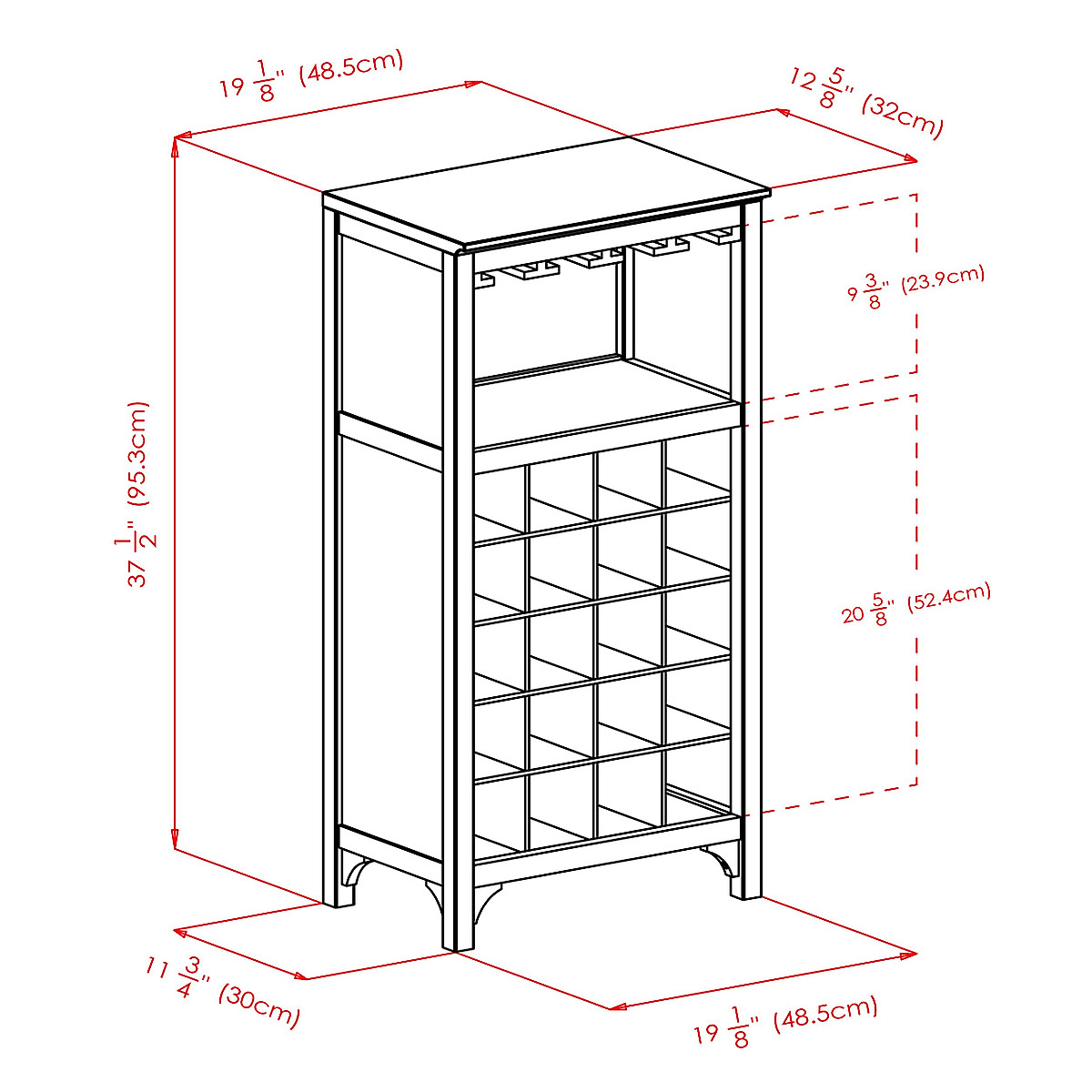 Winsome Ancona 37.52-inch x 19.09-inch x 12.6-inch 20-Bottle Modular Wine Cabinet With Glass Rack, Dark Espresso (92729)