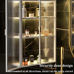 Wall Mounted Home Bathroom Cabinet w/Doors, Punch-Free dustproof Toiletries Metal Hanging Cabinet Cosmetics Perfumes Storage Box, Multi Purpose Storage Cabinet Above The Toilet