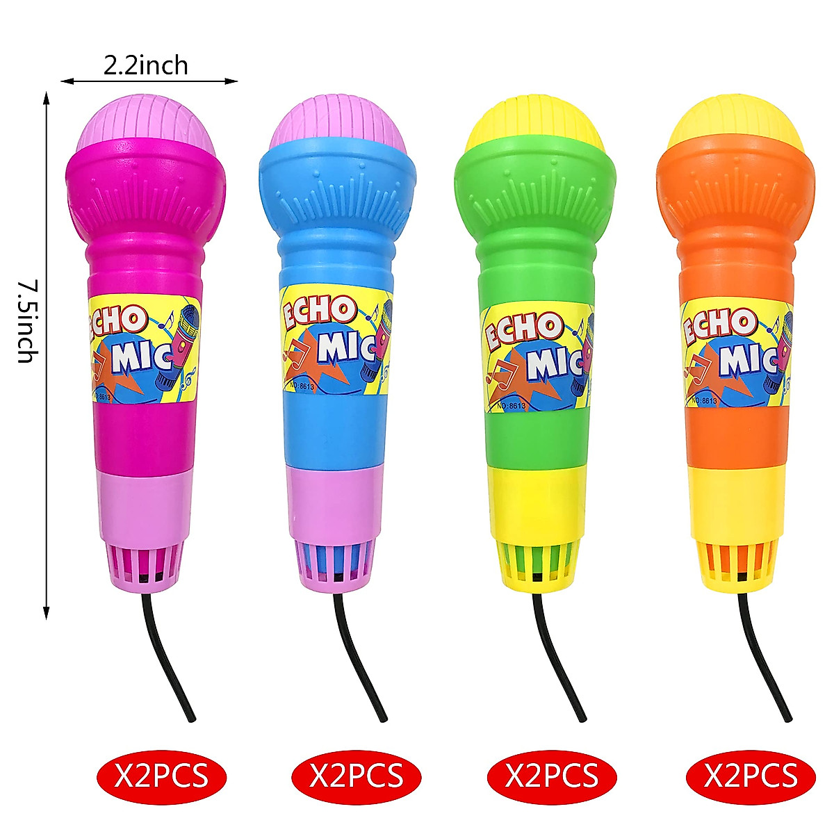PPXMEEUDC 8 PCS Echo Toy Microphones for Kids Karaoke Mics for Children with Echo Effect Lightweight Music Toys Fun Supplies for Birthday Picnic BBQ or Party
