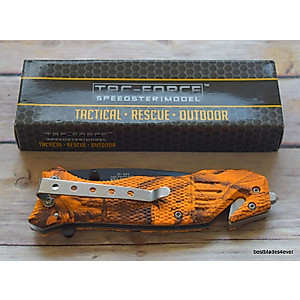 8 Inch Overall Tactical Rescue Stainless Steel Open Folding Pocket Knife With Clip Outdoor Survival Hunting Knife for Camping by Survival Steel