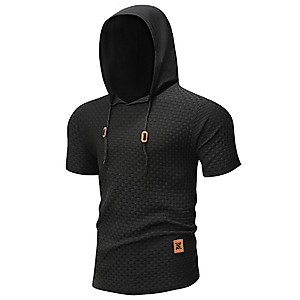 Zaitun Men's Short Sleeve Hoodie Shirt Casual Waffle Knitted Pullover Sweater Black