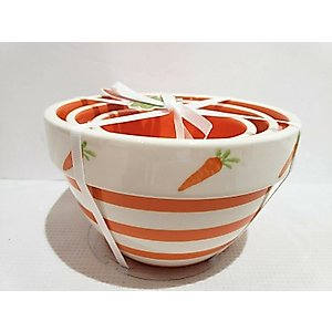 N?A Easter Terramoto Ceramic Orange White Carrot Nesting Bowls Set of 3