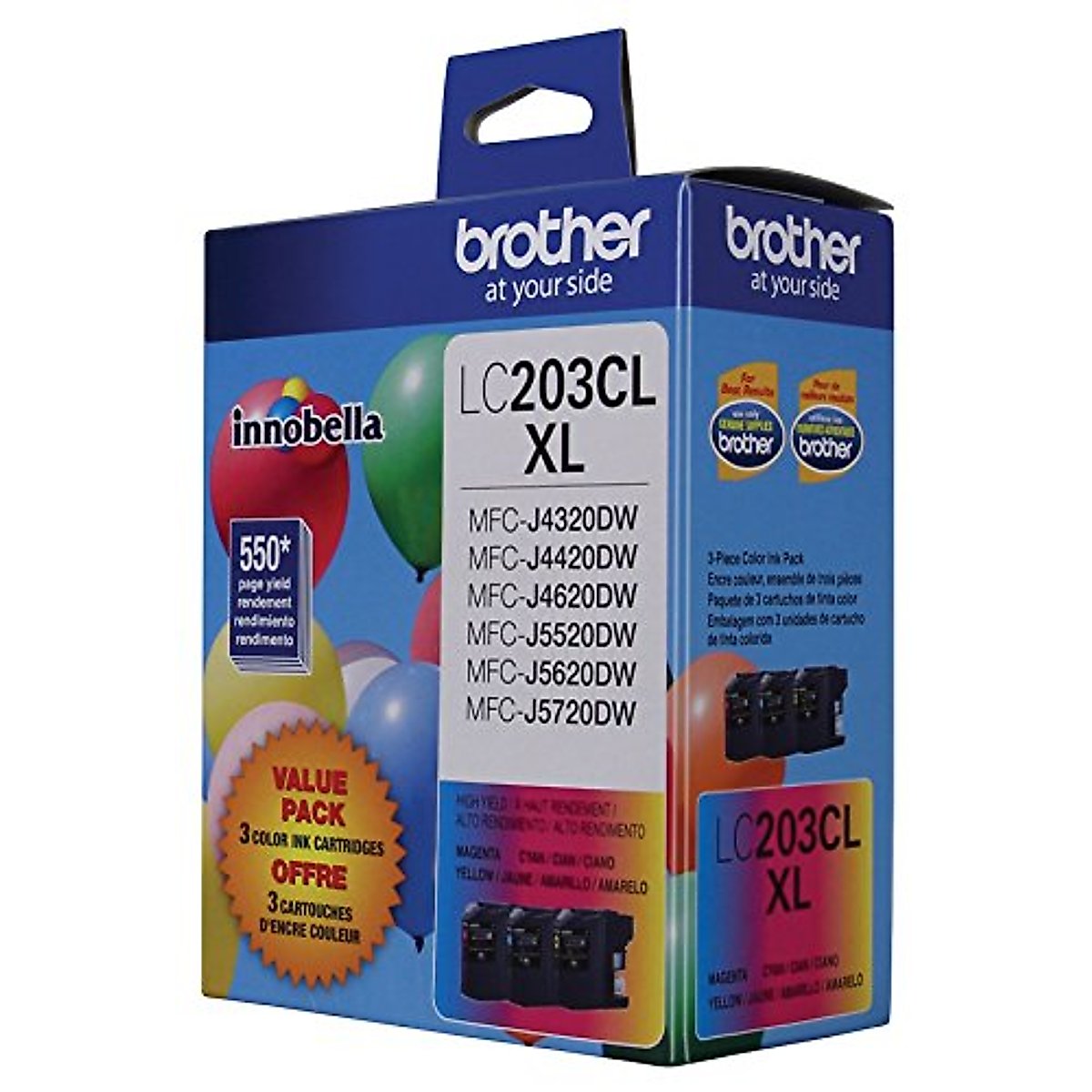 Brother Genuine High Yield Color Ink Cartridge, LC2033PKS, Replacement Color Ink Three Pack, Includes 1 Cartridge Each of Cyan, Magenta & Yellow, Page Yield Up To 550 Pages, Amazon Dash Replenishment Cartridge, LC203
