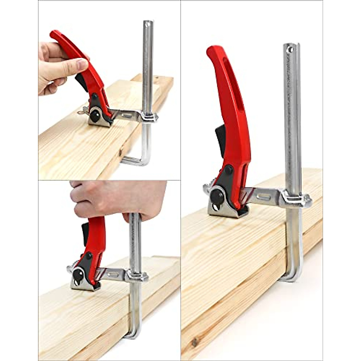 QWORK Ratcheting Table Clamp, 2 Pack Quick Release Bar Clamp with 6-5/16" Capacity and 2-5/16" Throat Depth for Sanding, Cutting