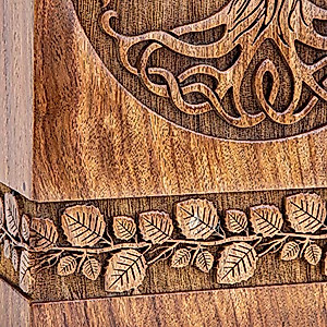 INTAJ Handmade Rosewood Urn for Human Ashes - Adult Tree of Life Wooden Urns Hand-Crafted - Celtic Funeral Cremation Urn for Dogs Engraved (Rosewood, Large - 11.25Hx6.25W (250 Cu/in))