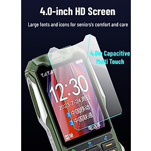 Rugged Senior Cellphone, 4G Large Mobile Phone for Elderly, 4in, 18000mAh Battery, Sound Quick Dial Phone for Android 7.0, Dual LED Lights (Black)