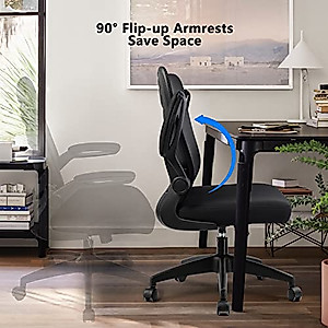 COMHOMA Office Chair Ergonomic Desk Computer Chair with Flip Up Arms Lumbar Support Adjustable Swivel Mid Back for Home Office Black