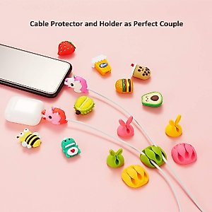 Cute Animal Cable Protector,18 Pack USB Charger Protector for iPhone iPad Cable, Fruit Bite Charging Protector and Cord Holder, Charging Cable Saver Phone Accessory Cable Buddies
