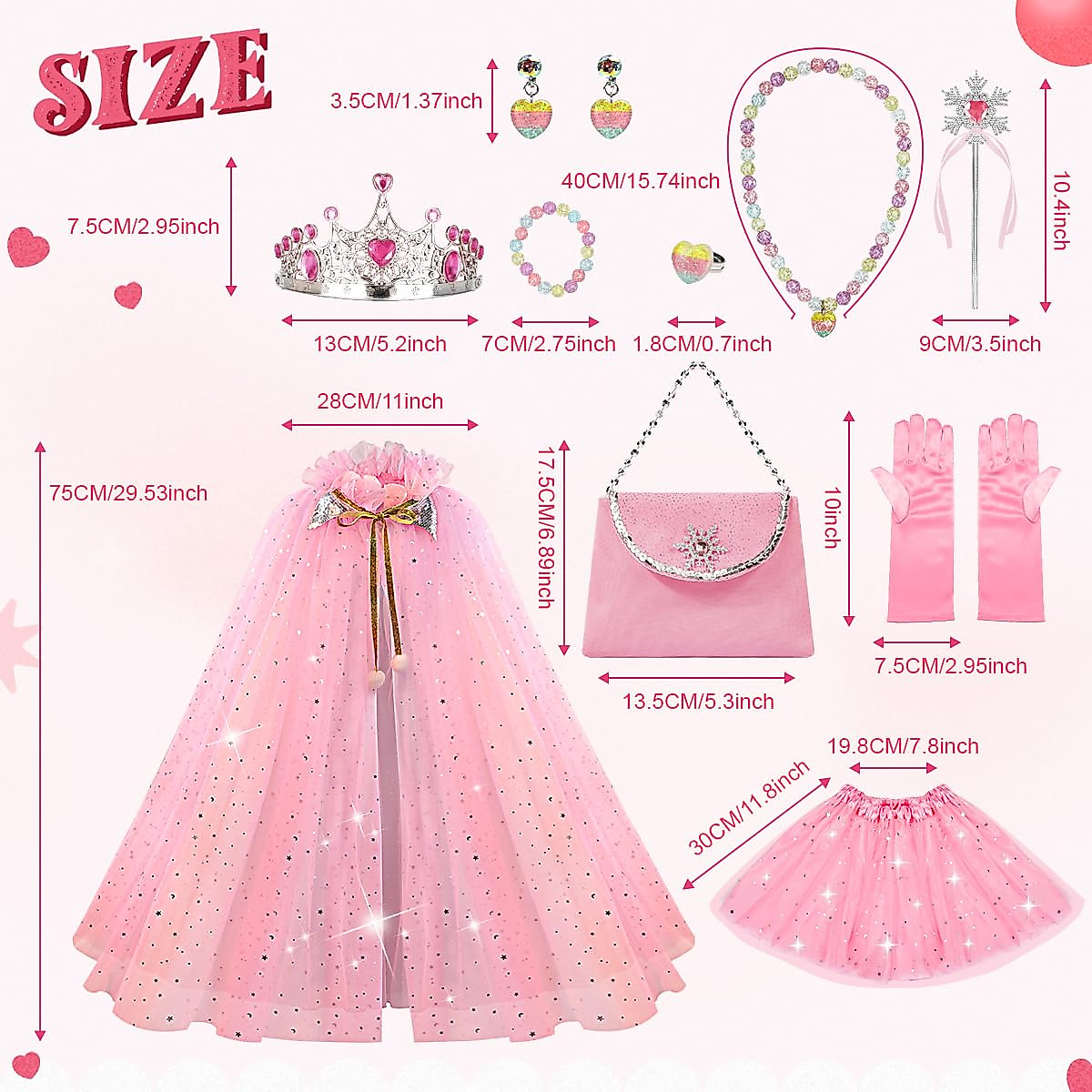 Meland Princess Dress up Clothes for Little Girl, 11Pcs Princess Cape with Crown, Princess Dresses for Girl 3-8 Birthday Gift