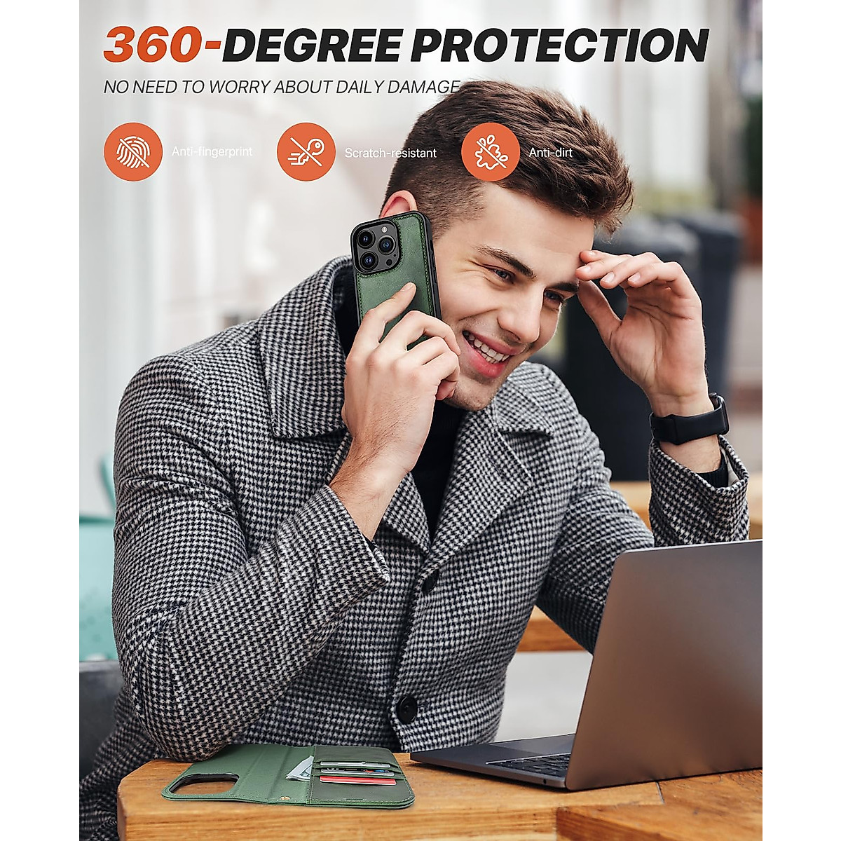 OCASE for iPhone 15 Pro Max Case Detachable Wallet Case with Card Holder, [2 in 1] PU Leather Flip Folio Case with RFID Blocking Stand Shockproof Phone Cover 6.7 Inch, Blackish Green