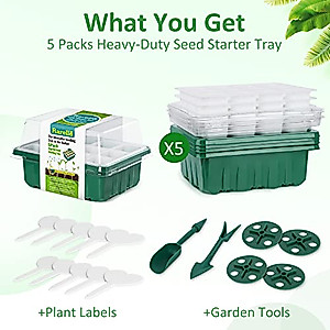 Rarello 5 Packs Seed Starter Tray Seed Starter Kit,60 Cells Reusable Seedling Starter Trays With Flexible Silicone Bottoms And Humidity Domes,Indoor Greenhouse Garden Propagation Set for Seed Starting