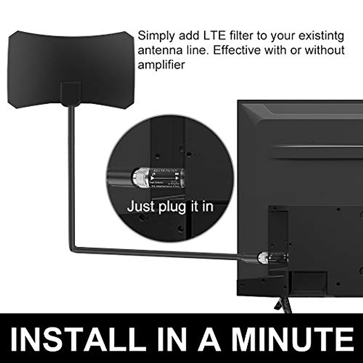 LTE Filter for TV Antenna,4G LTE Filter Digital Antenna Signal Purifier - Reduces Interference from Cell Towers (Frequency Range 5-695Mhz)