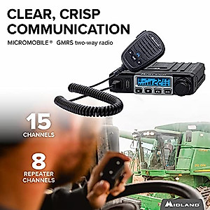 Midland – MXT115AGVP3 - 15 Watt GMRS MicroMobile Two Way Radio - Off Roading Outdoor Farm Radio - Extended Range 3dB gain Ghost Antenna, Antenna Cable, Mounting Bracket - Farm Tractor Bundle