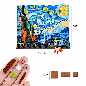 MACTANO The Starry Night Micro Mini Building Kit for Adult, Vincent Van Gogh Idea Display for Home Decor DIY Building Block Set Construction Toy Model-1858PCS