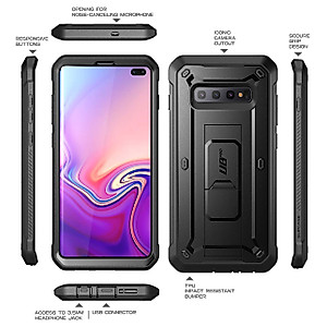 SUPCASE for Samsung Galaxy S10 Plus Case with Satnd (Unicorn Beetle Pro), [Built-in Belt Clip] Heavy Duty Shockproof Protective Phone Case Without Built-in Screen Protector for Galaxy S10 Plus, Black