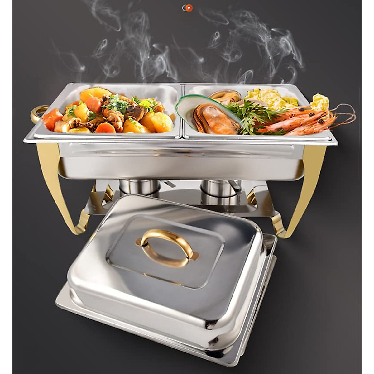 HONHPD 9 Quart Chafing Dish Buffet Set, Stainless Steel Chafing Dishes Silver Rectangular Catering Chafer Warmer with Food Tray Lid and Fuel Holder for Wedding Party Banquet Catering Events