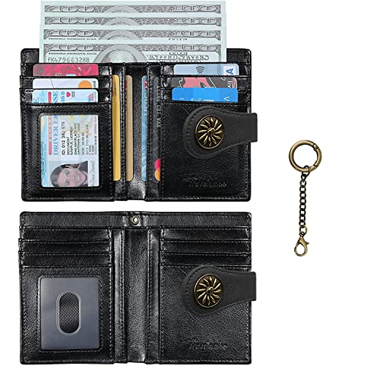 Travelambo Rfid Wallet Women Leather Bifold Compact Small Wallet for Women (Black)