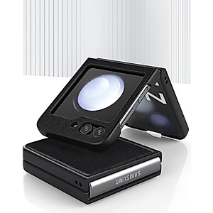 Cresee Case for Samsung Galaxy Z Flip 5 (2023) PU Leather Back & Hard PC Bumper Phone Case for Galaxy Z Flip 5 5G - Black