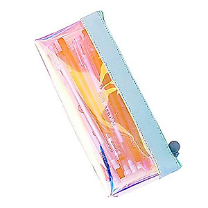 Funny live Transparent Colored Pencil Case Stationery Pouch Bag, Cute Allochroic Pen Pencil Bag Makeup Cosmetic Bag Pouch for Girls Boys Women (Light Blue)