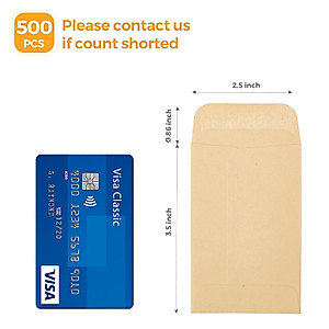 Acko #1 Coin and Small Parts Envelopes 2-1/4 x 3-1/2 Brown Kraft Envelopes with Gummed Flap for Home Office Garden 500pcs