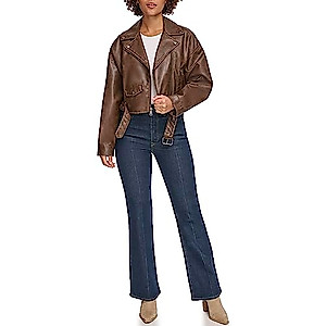 Levi's Women's Faux Leather Cropped Moto Jacket, Saddle