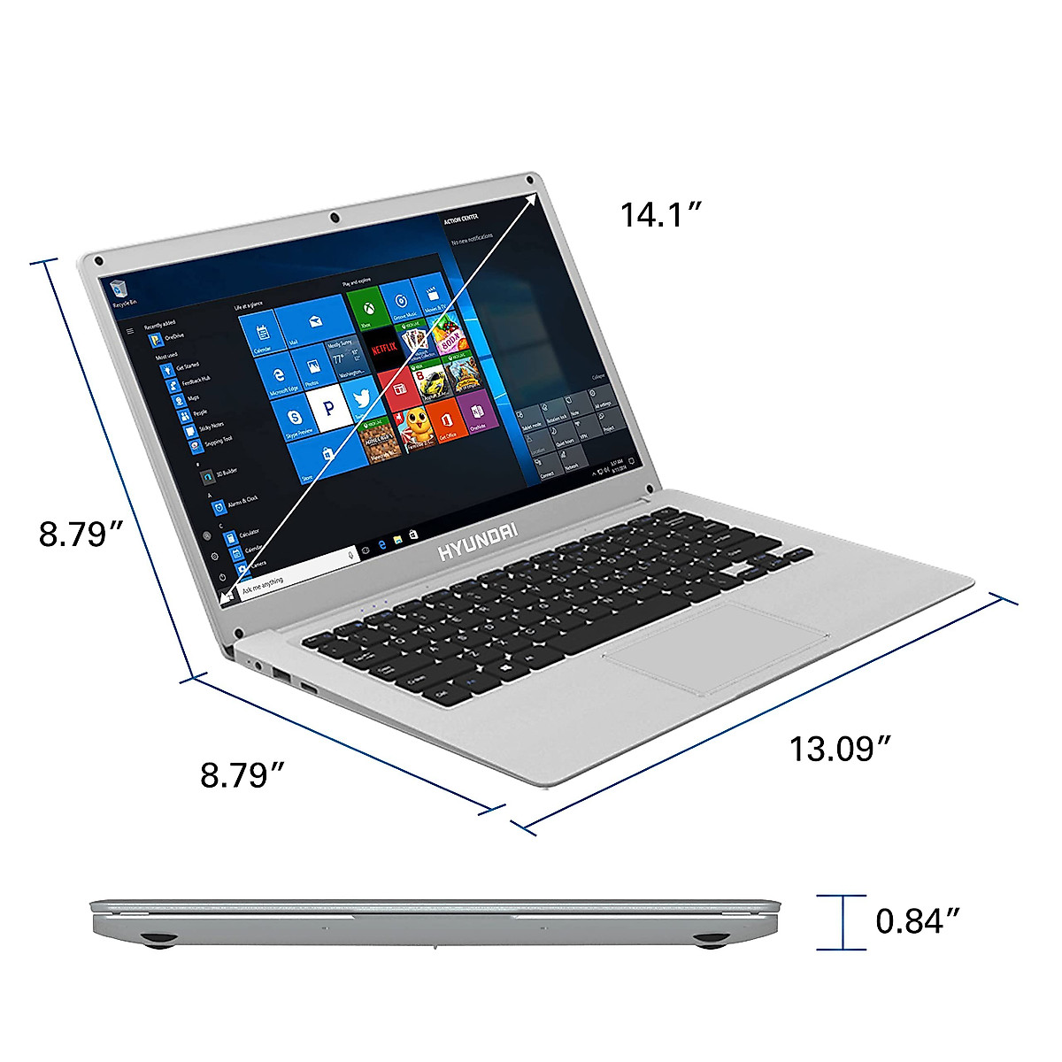 HYUNDAI [New 14" Inch Laptop | High Performance Business and Student Laptop | 8GB RAM - 128GB SSD Storage | Intel N4120 | Windows 10 Home | Expandable Storage | WiFi & Bluetooth | Silver