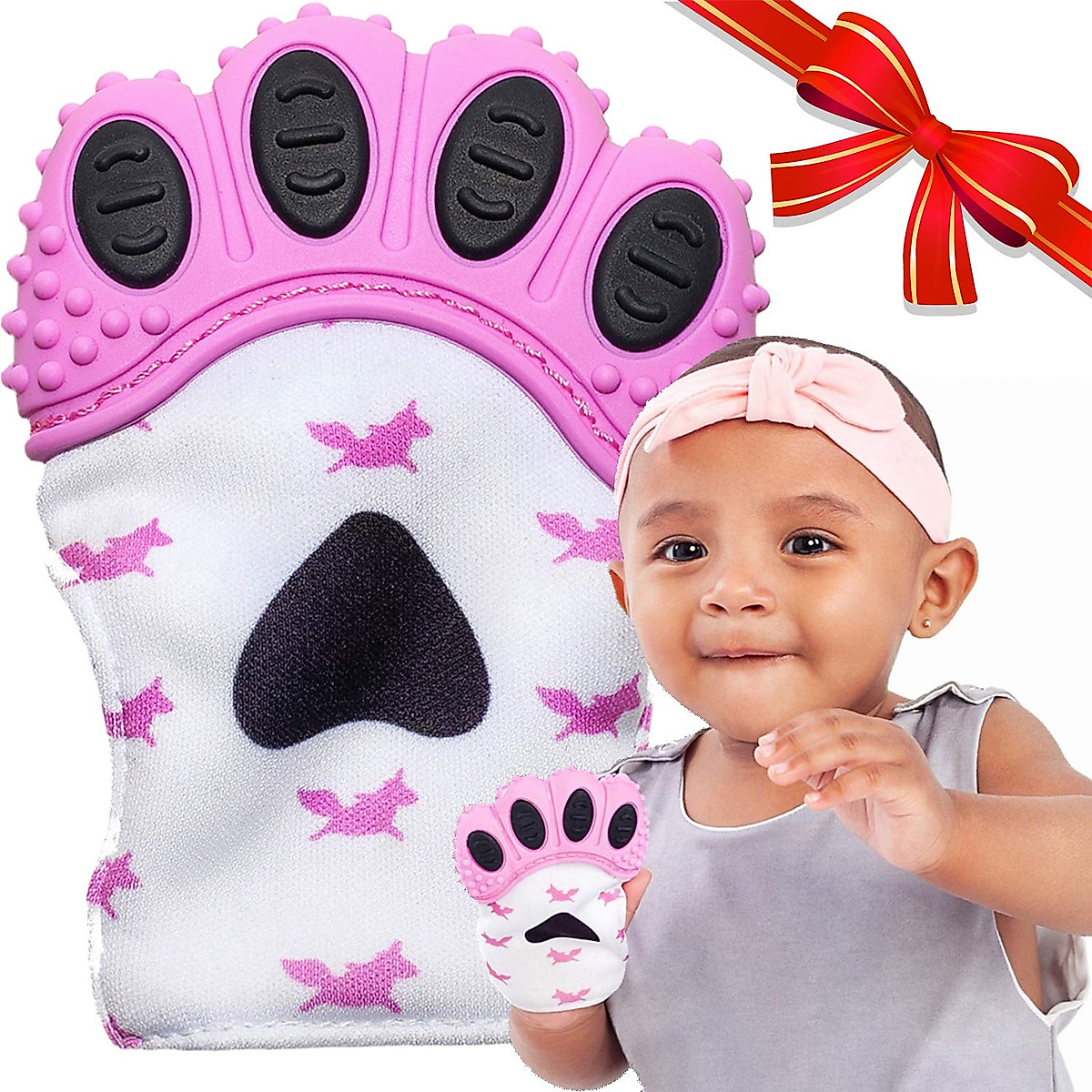 BabyNoms ® Teething Mitten | Pink Unicorn Teething Paw