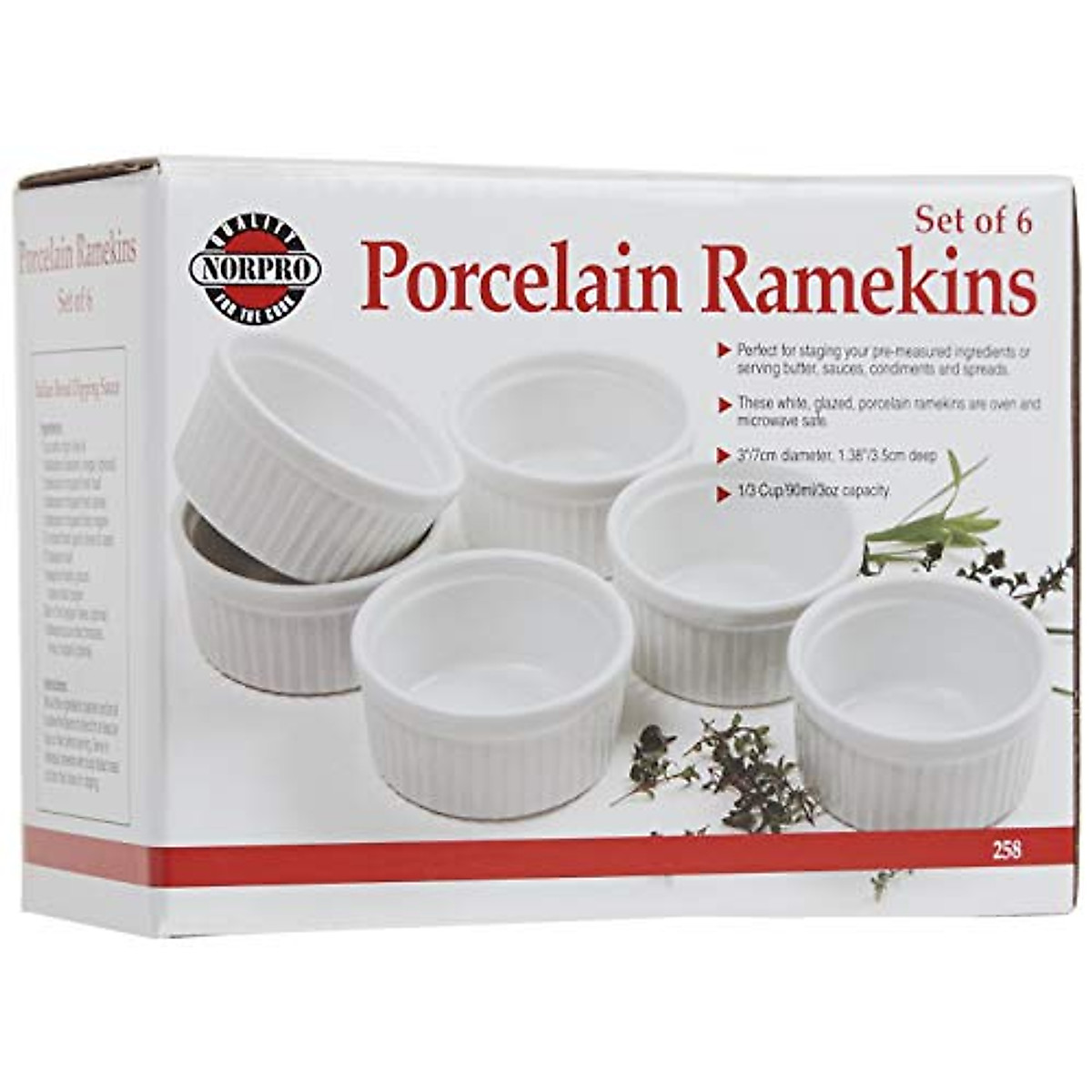 Norpro 3oz/90ml Porcelain Ramekins, Set of 6, One Size, White