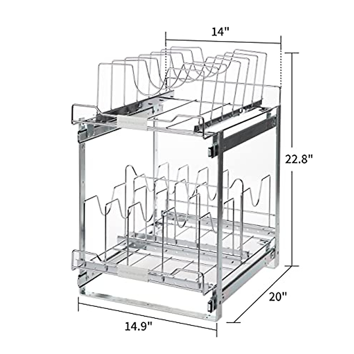 Home Zone Living Pull Out Kitchen Cabinet Organizer with Two Tiers of Storage, 15” W x 20” D