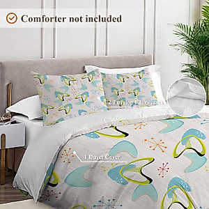 Shrahala Retro Modern Stars Duvet Cover Set King Size, Atomic Boomerang Midcentury Dots Stripes 3 Pieces Soft Brushed Duvet Covers with Button Closure, 100% Cotton (No Comforter)