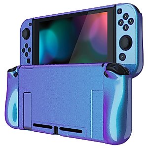 PlayVital Upgraded Glossy Dockable Case Grip Cover for Nintendo Switch, Ergonomic Protective Case for Nintendo Switch, Separable Protector Hard Shell for Joycon - Chameleon Purple Blue