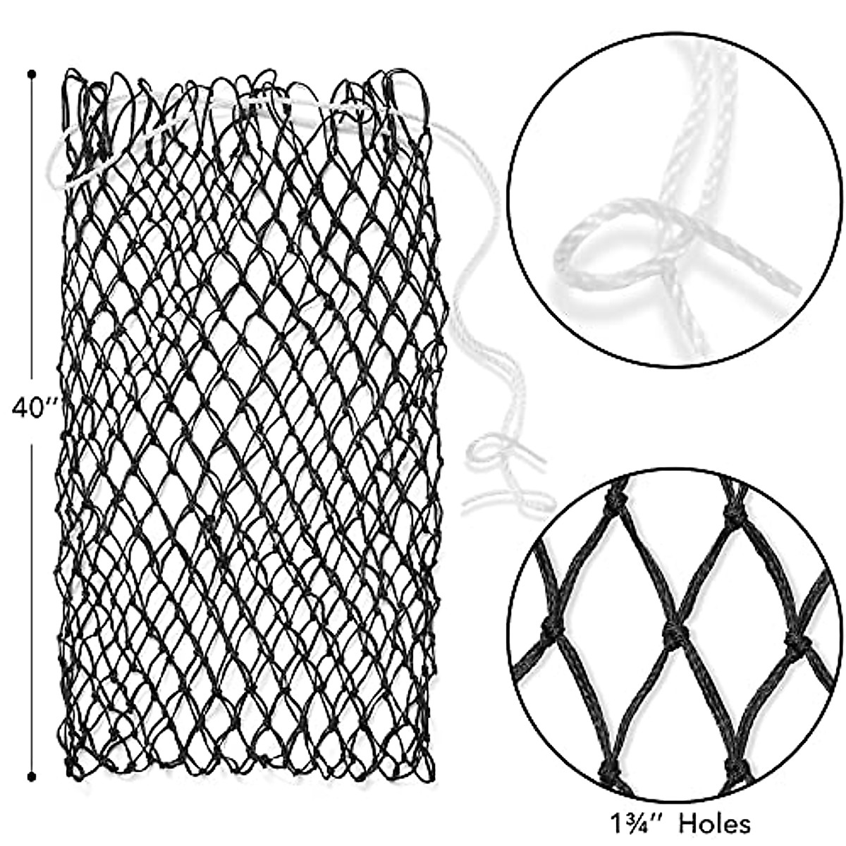 SmithBuilt Slow Feed Hay Net, Black - 40" Long Feeder Bag for Horses with 1-3/4" Mesh Holes